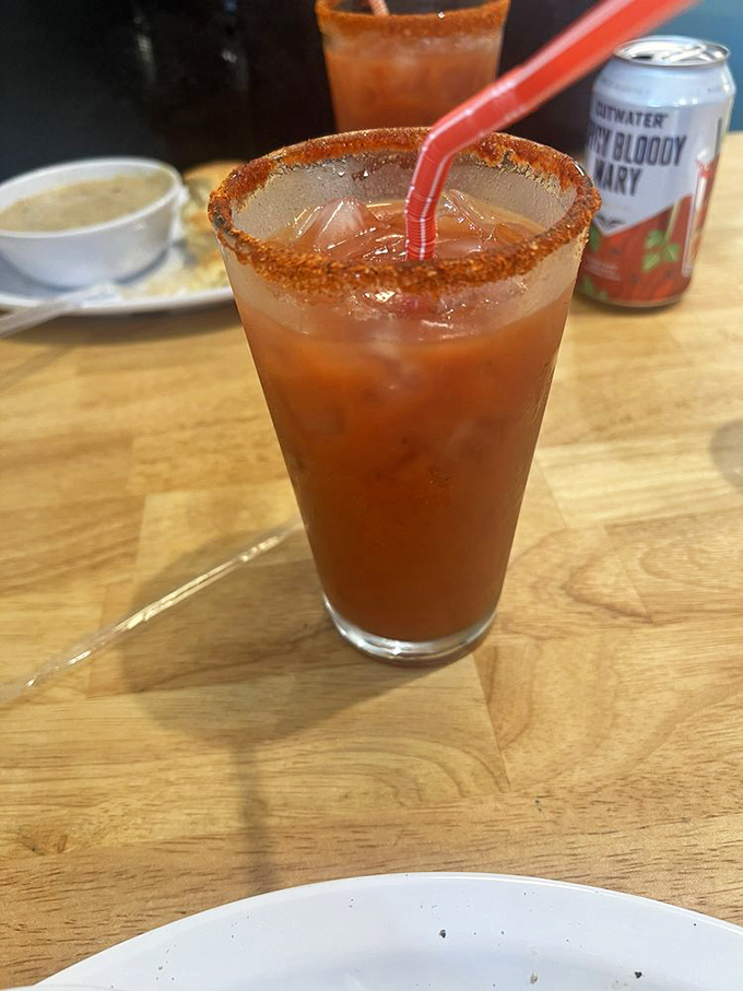 This isn't just a Bloody Mary&mdash;it's breakfast, appetizer, and cocktail in one glass. That spiced rim isn't decoration; it's the first act of a flavor journey.