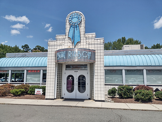 The Blue Ribbon Diner's Art Deco facade promises comfort food with a side of nostalgia &ndash; Burlington's answer to the question "where should we eat?"