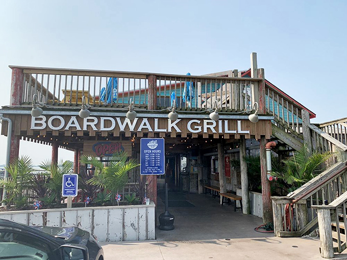 The Boardwalk Grill promises lakeside dining with a casual vibe that says "leave your fancy pants at home and bring your appetite instead."