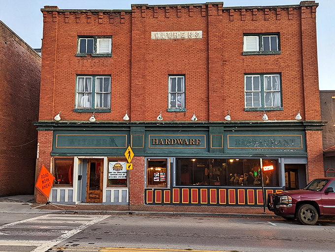 This historic hardware store's brick fa&ccedil;ade has witnessed generations of Abingdon life. Now it houses modern businesses while maintaining its architectural character.