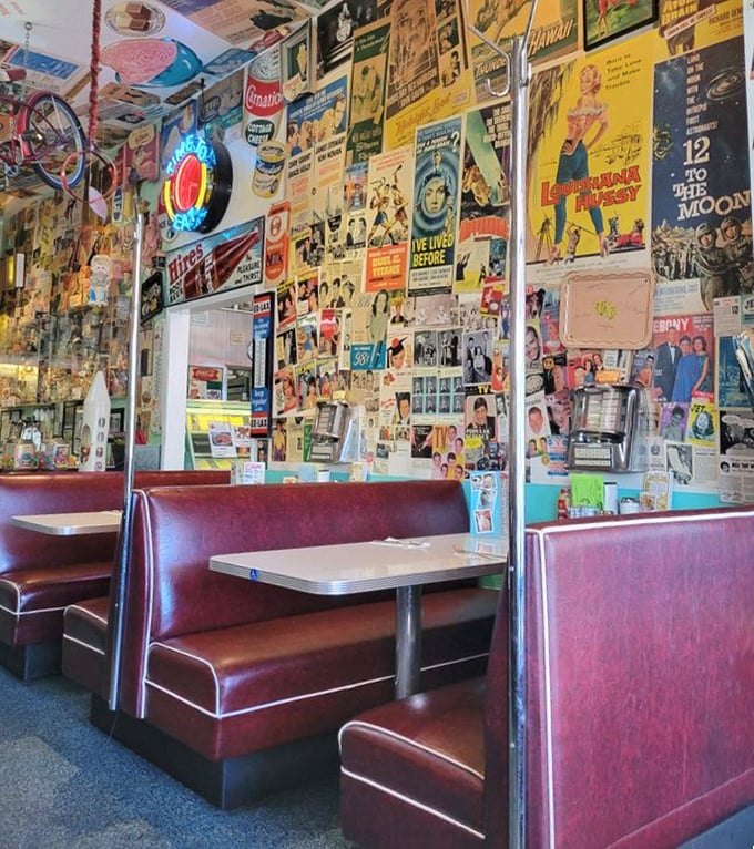 The walls aren't decorated &ndash; they're curated, a museum of mid-century Americana where every poster and pennant has earned its place over decades.