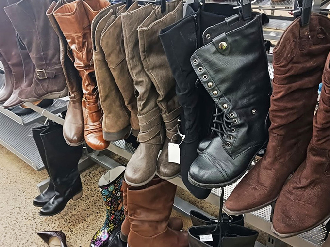 Boot boulevard, where leather footwear of every height and hue stands at attention, ready for their next adventure.