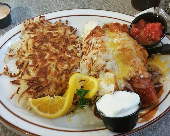 Breakfast enchiladas that blur the line between morning meal and fiesta. Who knew eggs and tortillas could create such beautiful music together? 