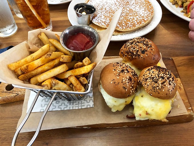 Breakfast sliders that could make a grown adult weep with joy. The perfect handheld trio for those who can't make decisions.