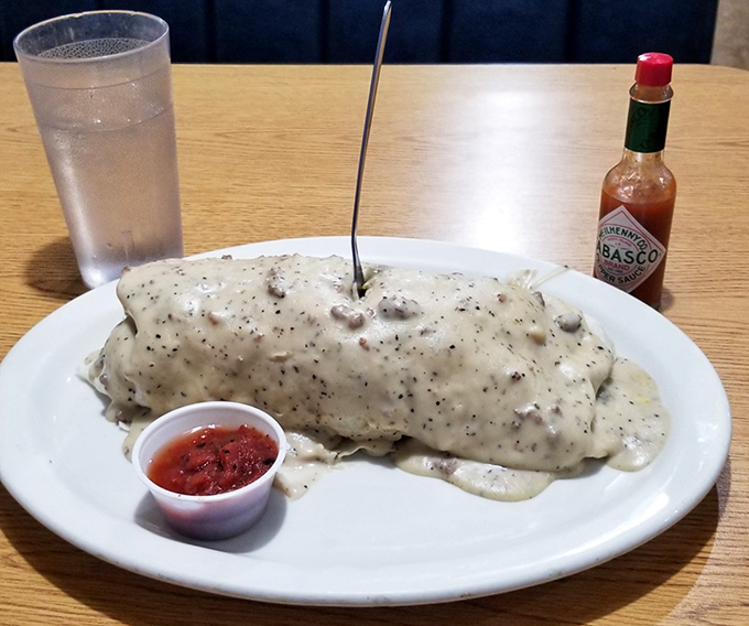 This breakfast burrito has been promoted to breakfast torpedo &ndash; a gravy-covered missile of morning delight aimed directly at your hunger.