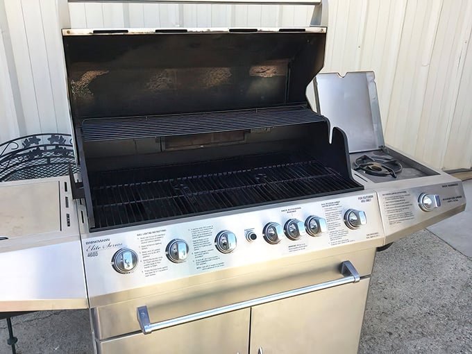 Someone's abandoned BBQ dreams await adoption. This grill has stories to tell and burgers yet to flip.