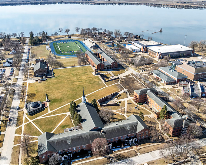 Buena Vista University's campus blends seamlessly with the lakefront, where studying comes with million-dollar views.