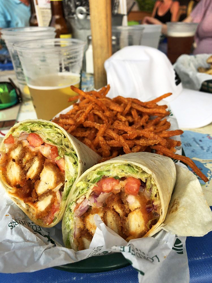 The buffalo chicken wrap with sweet potato fries&mdash;lunch that makes you want to call your boss and extend your break indefinitely.