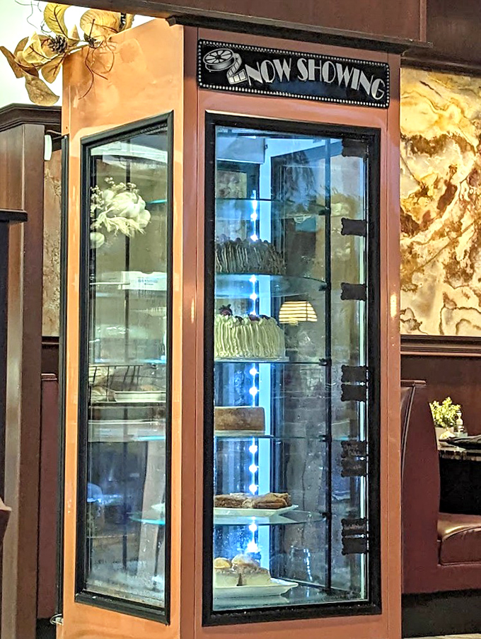 The dessert case beckons with sweet promises. "Now Showing" indeed&mdash;it's the finale your meal deserves.