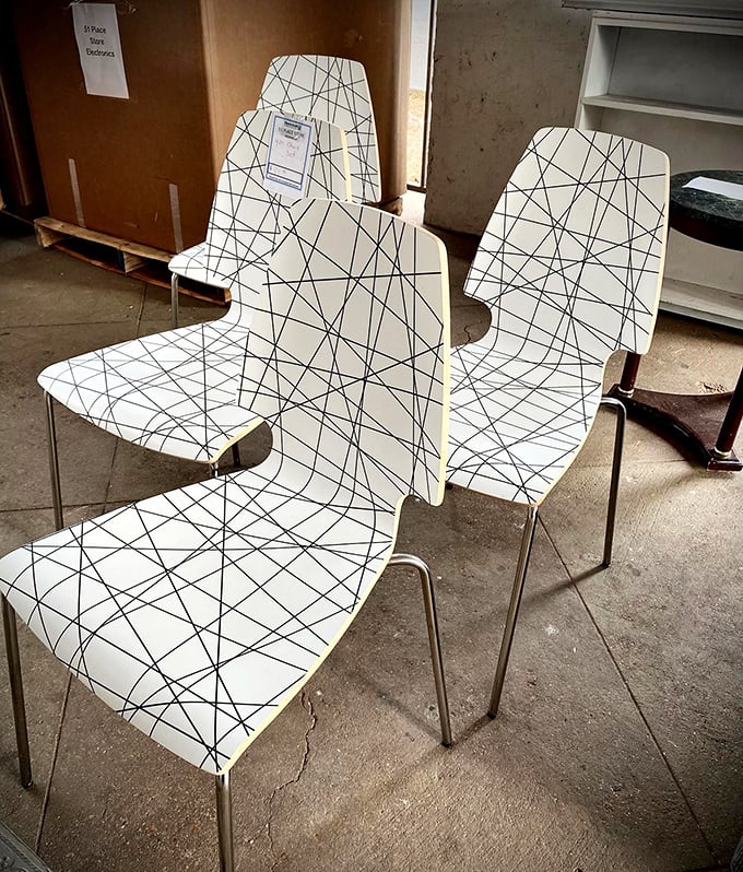 Mid-century modern meets mathematical precision in these geometric chairs. They're not just seating&mdash;they're conversation pieces!