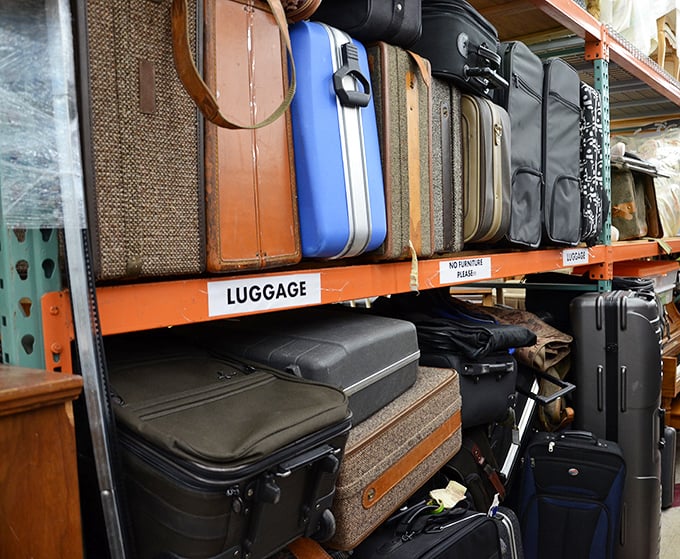 The luggage section: where vintage Samsonites and modern rollers wait for their next adventure. Every suitcase has stories&mdash;ready to carry yours?