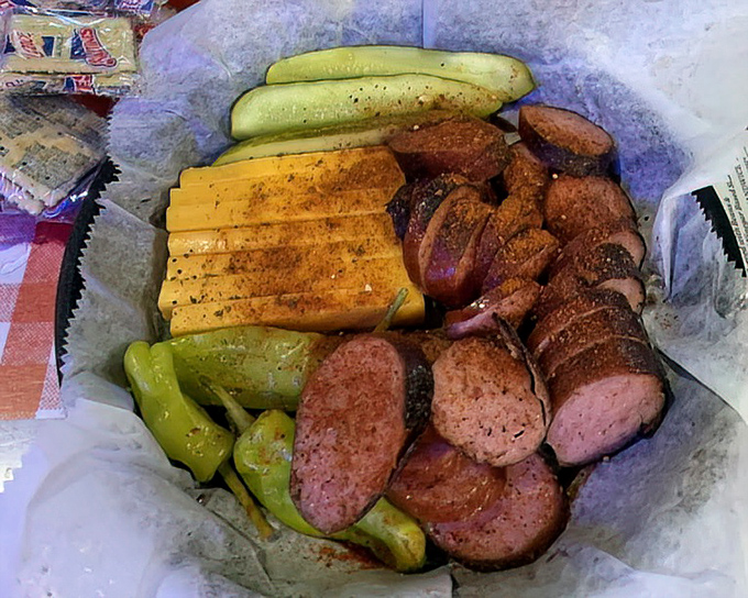 The famous cheese and sausage plate &ndash; a nod to the Greek influences that make Memphis barbecue uniquely special.
