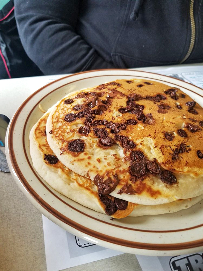 Chocolate chip pancakes that could convert waffle loyalists &ndash; fluffy discs studded with melty morsels that create pockets of sweet surprise.