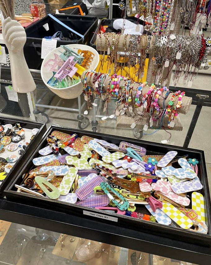 Colorful hair clips displayed like candy in a shop, proving the little details matter when completing your look.