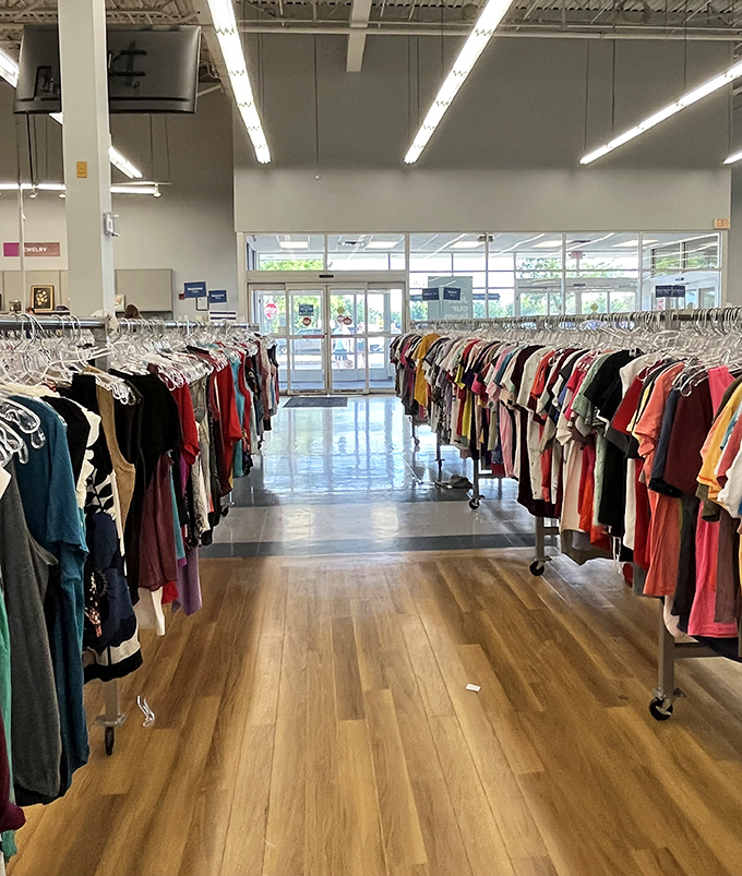 The clothing corridor—where fashion trends of decades past hang in suspended animation, awaiting their inevitable comeback.