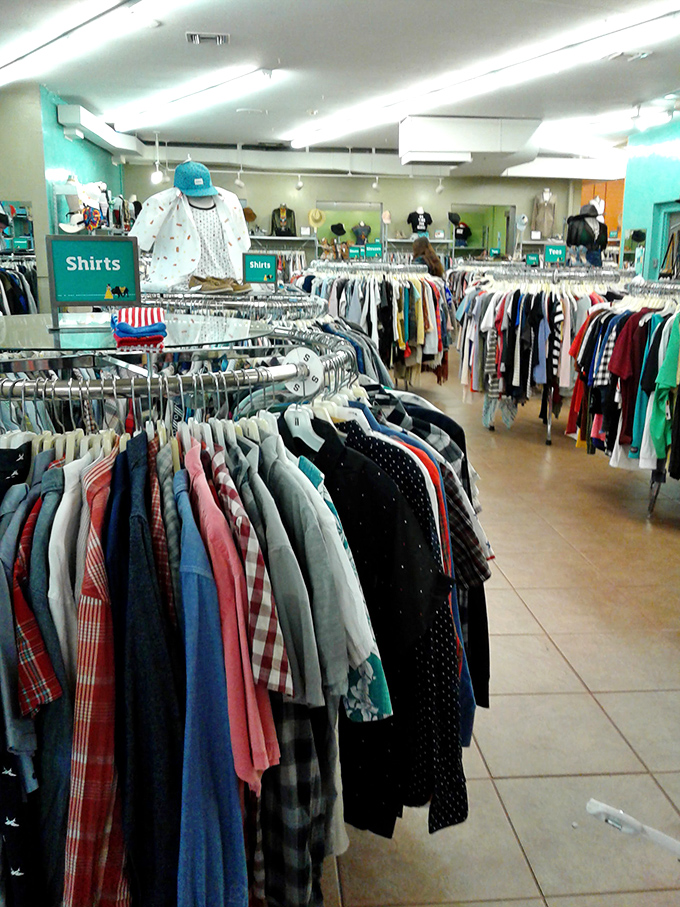 The men's section: proof that secondhand shopping isn't just for the ladies, with enough button-downs to outfit a small corporate army.