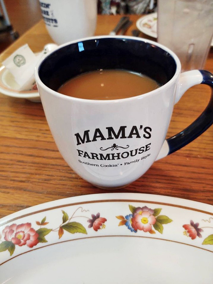 Coffee served in a mug that feels like home, even if you're hundreds of miles away from your own kitchen.