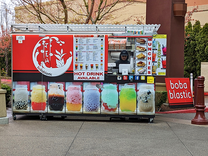 Even bubble tea gets the outlet treatment here, because bargain hunting builds up quite the thirst.