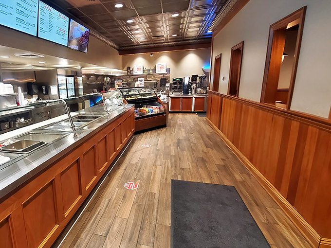 Polished wood and modern touches blend seamlessly with classic diner aesthetics. Order here for a ticket to comfort food paradise.