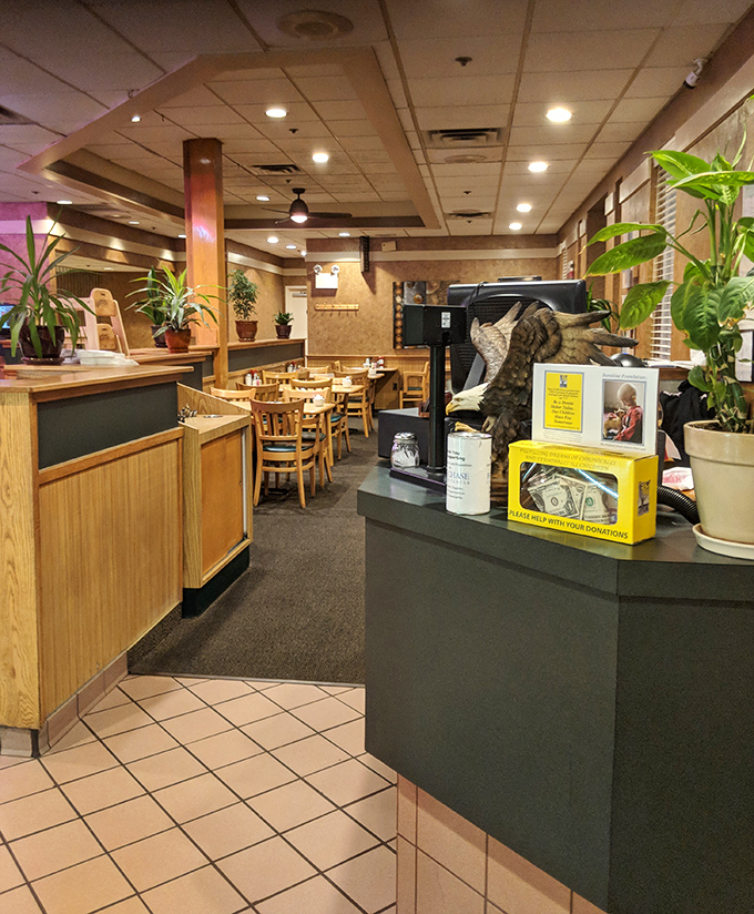 The host station stands ready for the breakfast rush, when Warminster residents perform their daily pilgrimage to the altar of pancakes and eggs.
