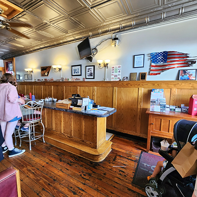 The counter area &ndash; half command center, half community hub &ndash; where regulars perch on stools and staff orchestrate the morning symphony.