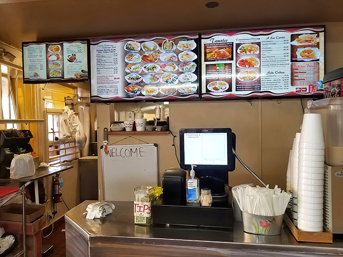 The ordering counter may be simple, but it's the gateway to flavor town&mdash;complete with handwritten welcome sign and a menu of Mexican classics.