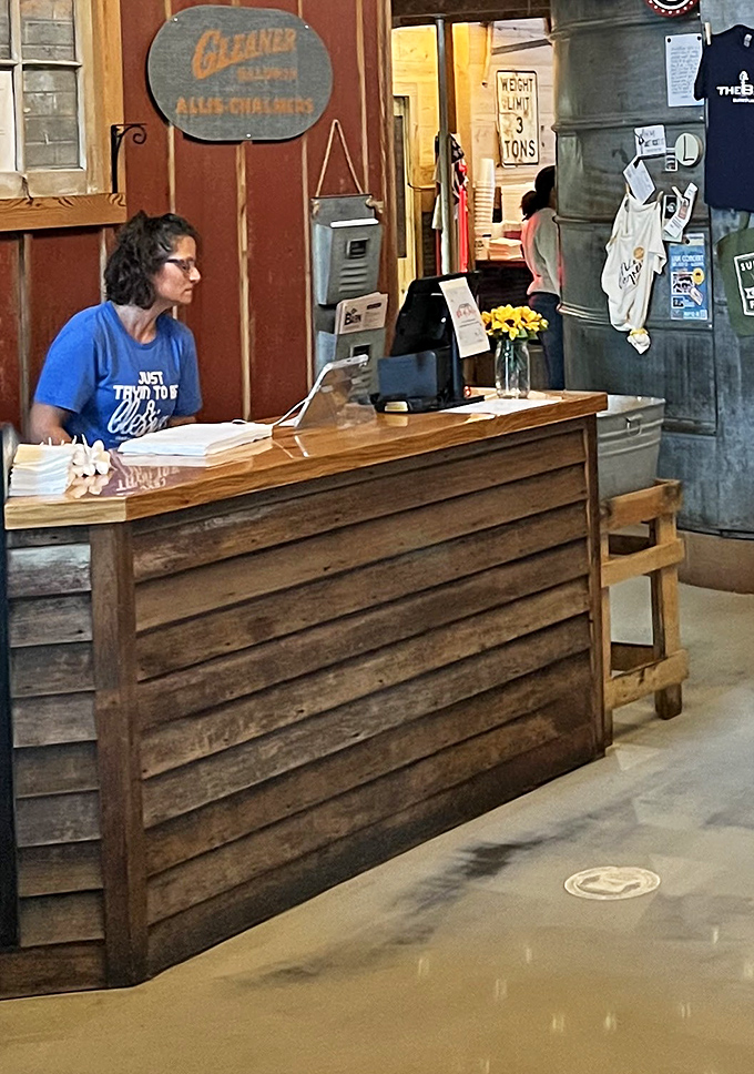 The check-in desk doubles as a time machine to simpler days, when handwritten signs and personal greetings were the norm.