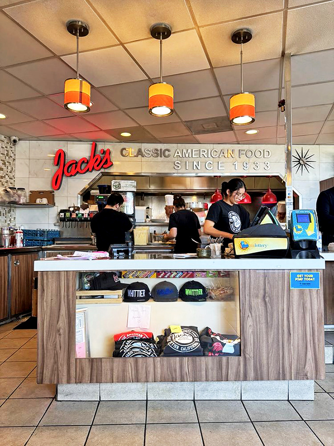 The counter where magic happens&mdash;complete with Whittier merchandise for those who want to take the experience home.