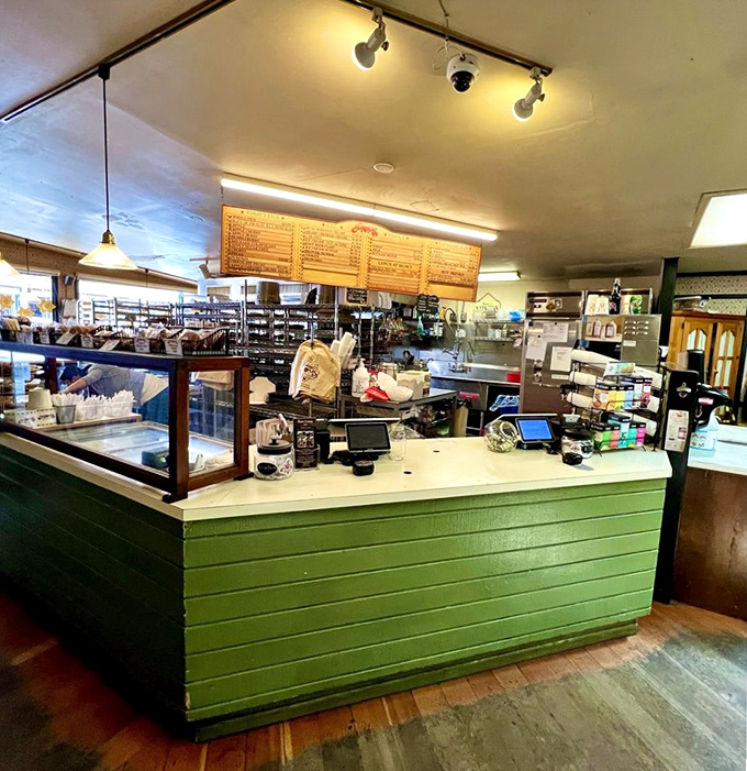 The green counter &ndash; command central for pie distribution and happiness creation, staffed by the unsung heroes of Julian.