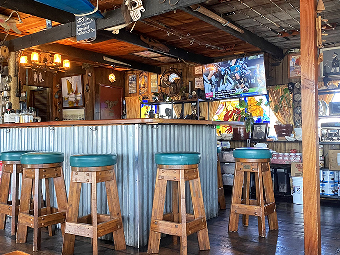 The corrugated metal bar front and wooden stools tell you this place is serious about casual&mdash;where maritime meets mealtime without pretension.