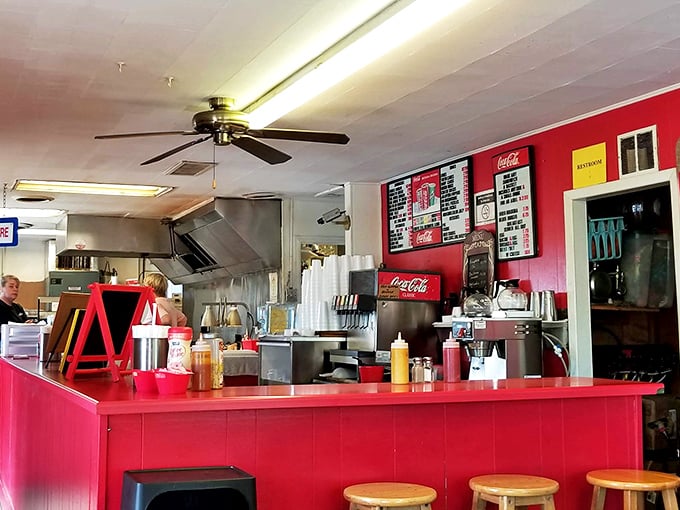 The heart of the operation: a counter where burger magic happens with methodical precision and zero fanfare.
