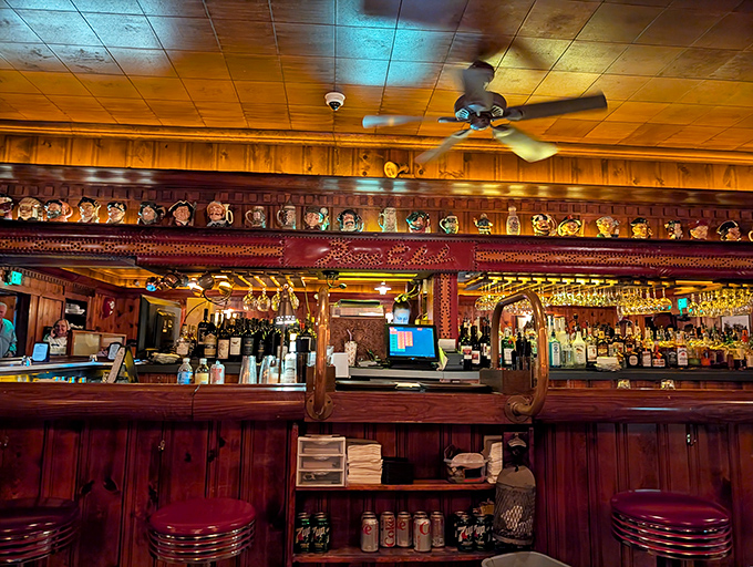 The bar's polished wood and classic design whisper tales of business deals, marriage proposals, and countless "just one more" nightcaps.