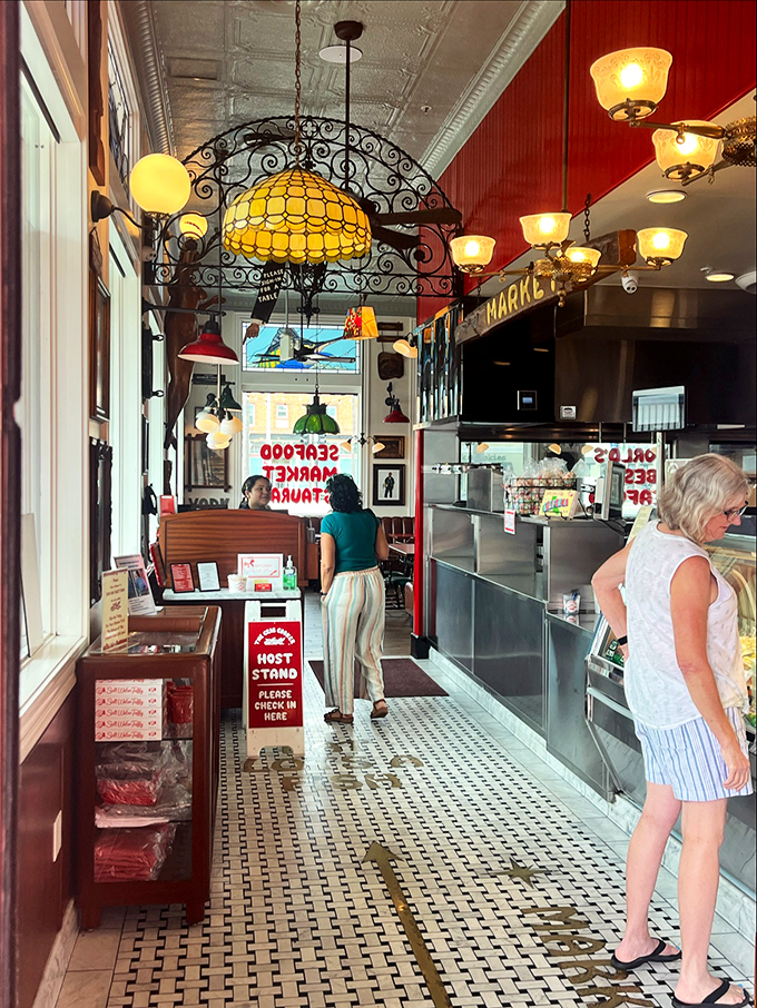The ordering counter where dreams of chowder and grilled fish become delicious reality.