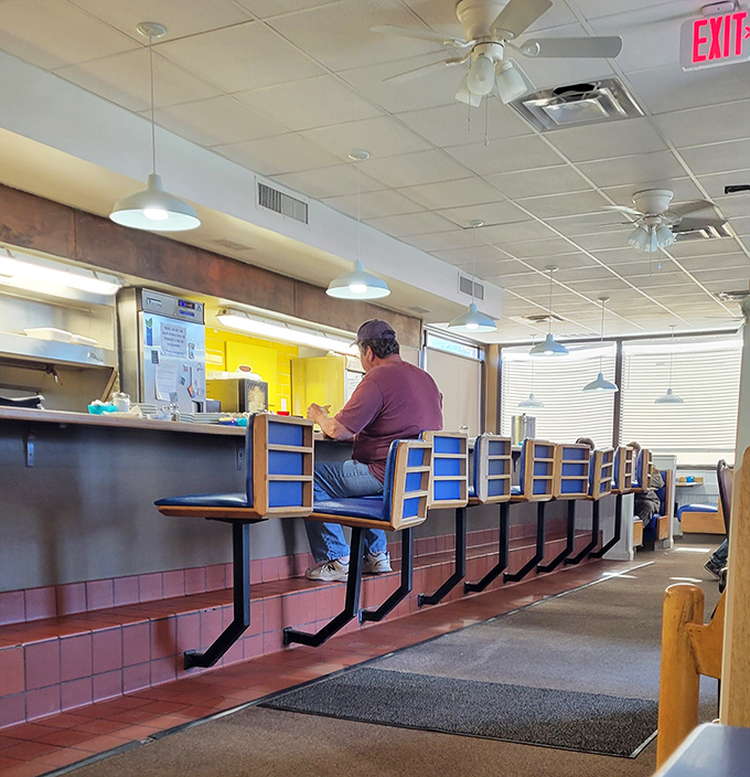 Counter seating offers the best view in the house: watching breakfast magic happen right before your hungry eyes.