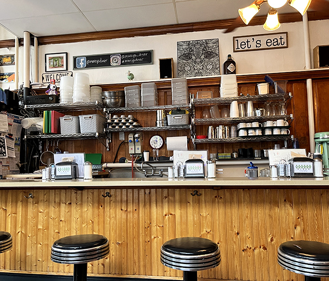 The counter &ndash; where breakfast magic happens and coffee cups never reach empty. Maine's version of a front-row seat.