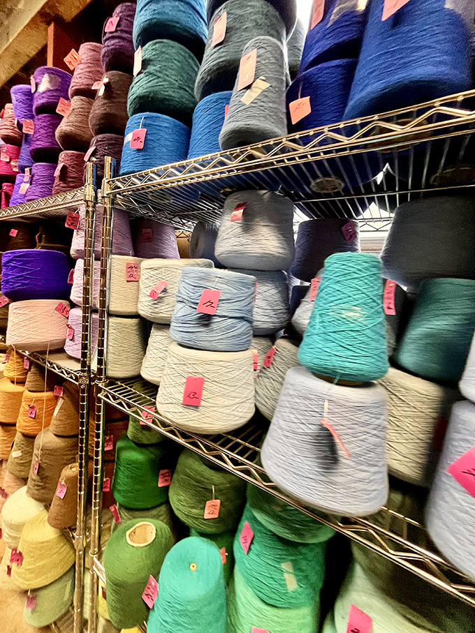 Crafters' dream come true! These spools of yarn and thread in every imaginable color are just waiting to become someone's next project.