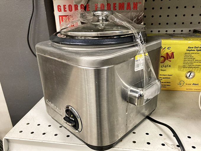 "Is that a never-used George Foreman grill?" The small appliance section: where kitchen dreams come true for twenty bucks.