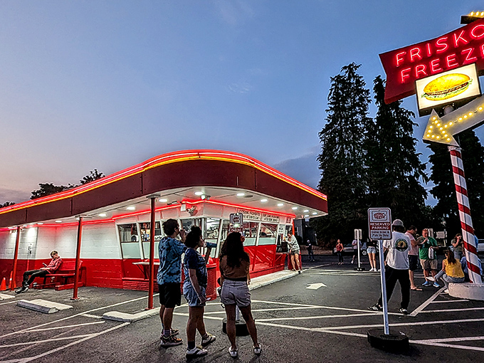 Twilight at Frisko Freeze brings out a cross-section of Tacoma, all united by the universal language of great burgers.