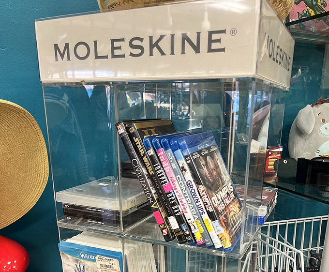 A Moleskine display case houses unexpected media treasures. Yesterday's blockbusters and forgotten gems share shelf space in perfect democratic harmony.