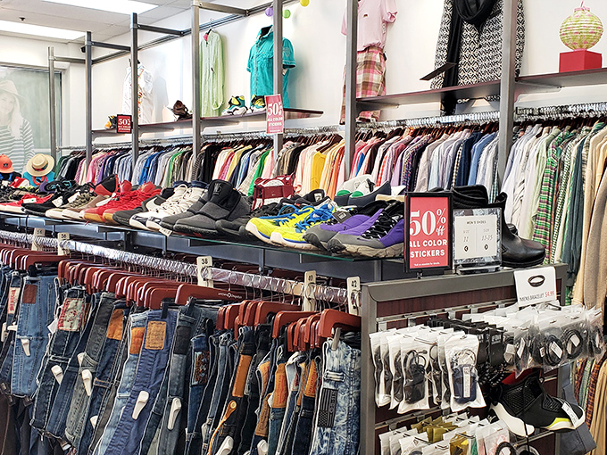 Denim paradise where jeans are organized with military precision. Finding your perfect pair feels less like shopping and more like reuniting with an old friend.