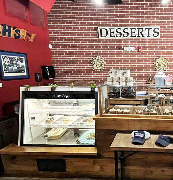 That dessert case sitting there like a sweet siren song, tempting you after you've already eaten too much.