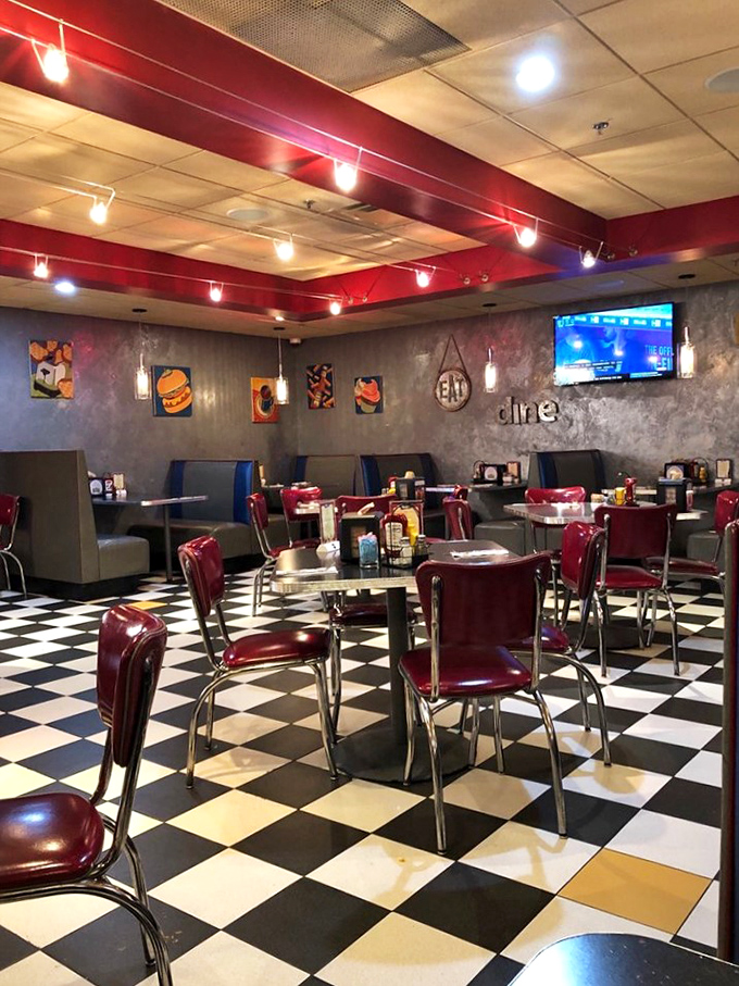 The dining area's retro-modern vibe hits all the right notes. Those food-themed art pieces aren't just decoration&mdash;they're previews of coming attractions.