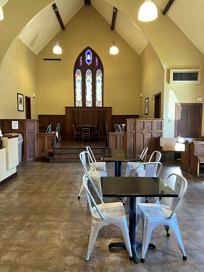 The dining area feels like it was converted from a chapel, which seems appropriate for a place that inspires religious devotion to carbs.
