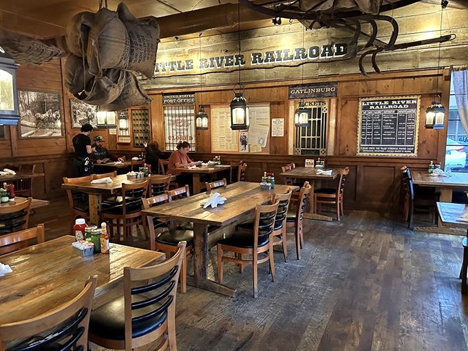 The "Little River Railroad" dining room proves that breakfast is the most important train to catch. All aboard for flavor country!