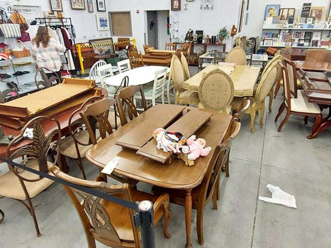 Dining sets galore&mdash;each one a silent witness to family dinners past. Your next Thanksgiving table is waiting somewhere in this forest of furniture.