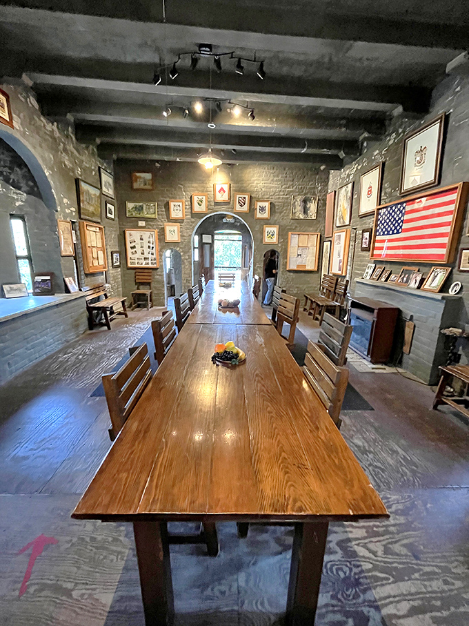 The great hall's impressive wooden table could host a feast worthy of King Arthur, or at least a really epic board game night.