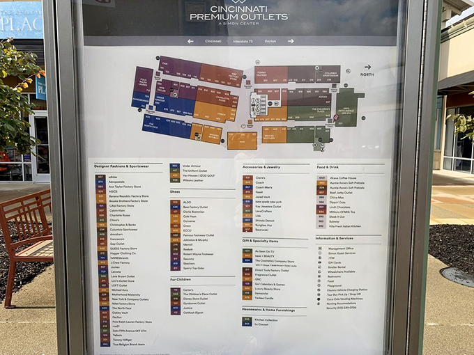 The comprehensive directory map helps navigate this retail wonderland without getting lost in discount heaven.