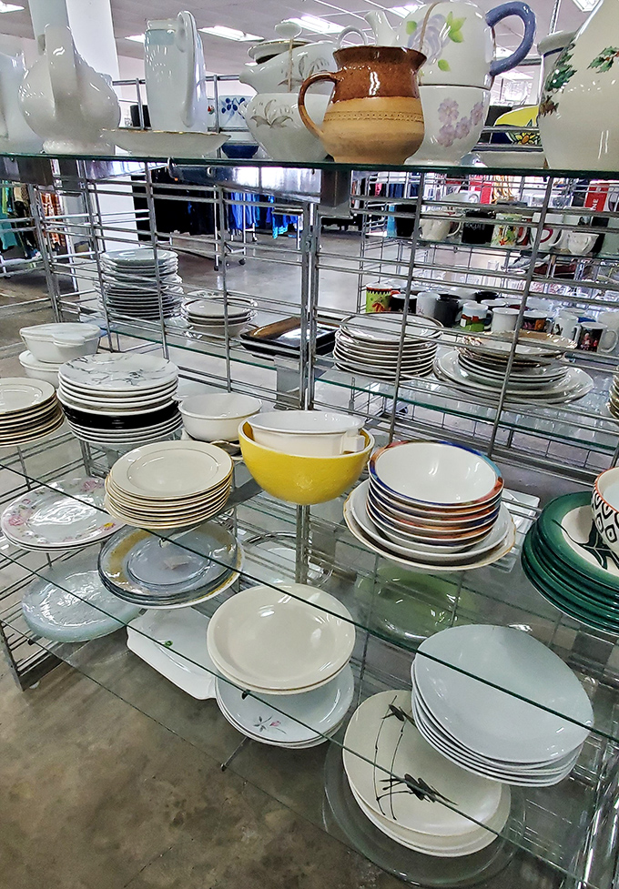 Dishware displays that would make your grandmother swoon. That yellow mixing bowl? Someone's grandmother probably made pancakes in it.