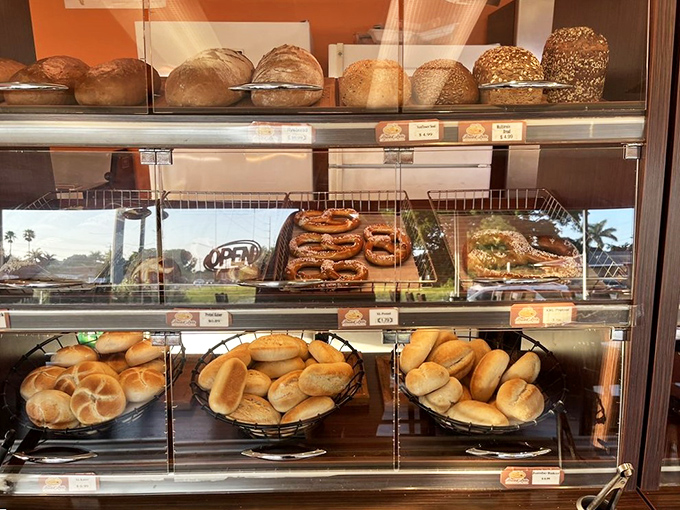 The display case at Bread Pete&mdash;where carb dreams come true and diet plans go to die in the most delicious way possible.