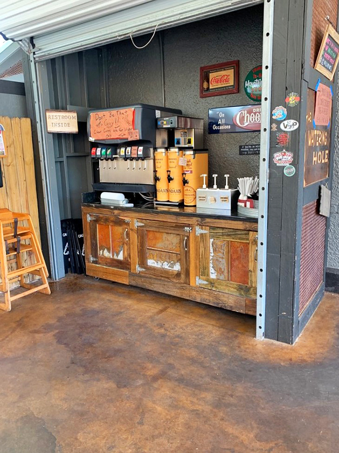 The drink station &ndash; where sweet tea flows like liquid sunshine, ready to cut through the richness of your meat feast.